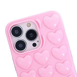 DMaos iPhone 13 Pro Case for Women, 3D Pop Bubble Heart Kawaii Gel Cover, Cute Girly for iPhone13 Pro 6.1 inch - Baby Pink