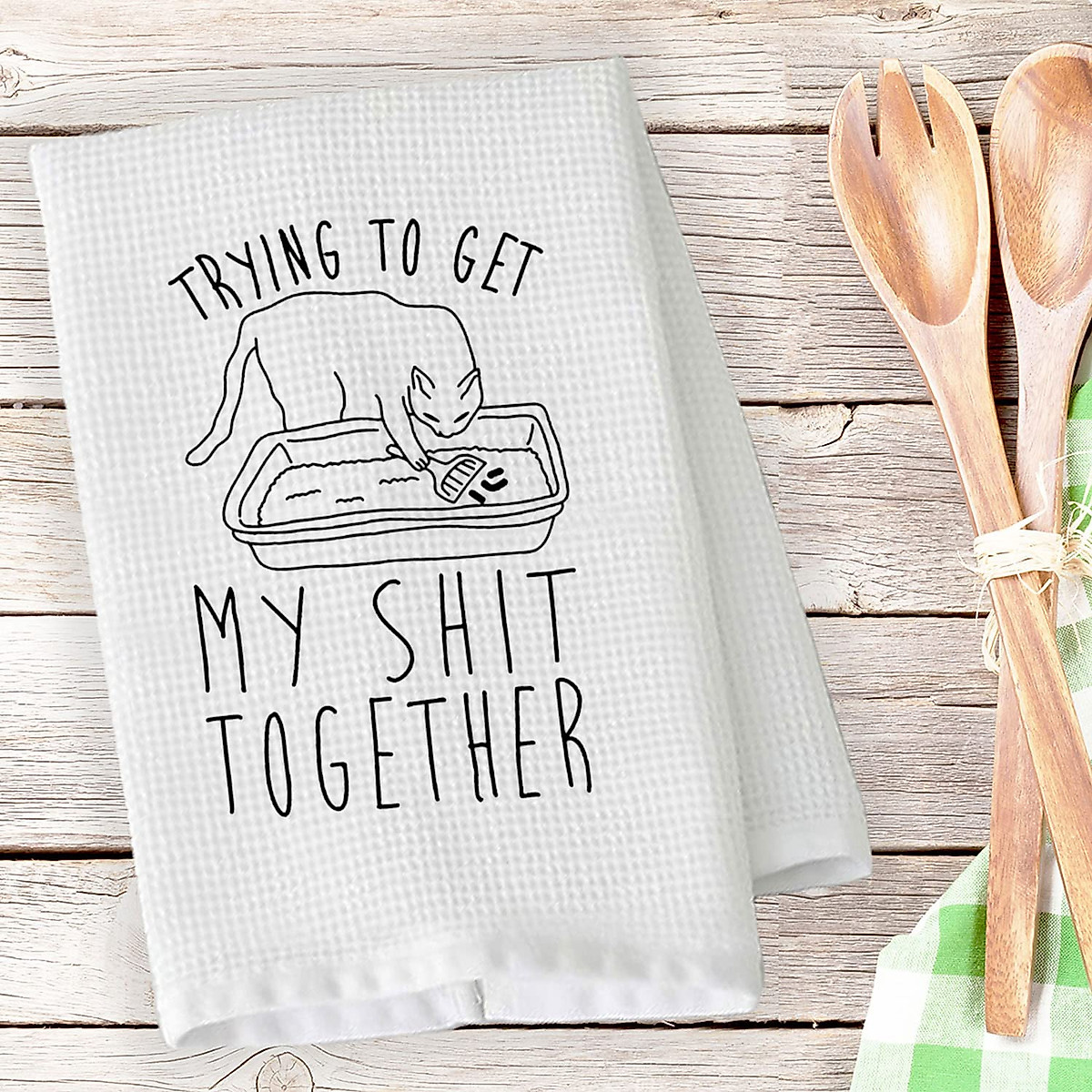 BDPWSS Cat Kitchen Towels for Cat Lovers Trying to Get My Shit Together Funny Cat Mom Home Decor Cat Owner Dish Towel (My Shit Together TW)