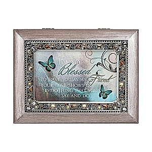 Cottage Garden Blessed to Have You as Friend Brushed Pewter Jeweled Music Box Plays Wonderful World