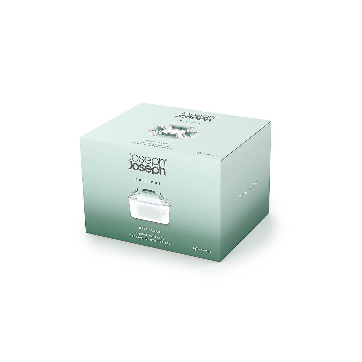 Joseph Joseph Nest Lock, 5 Piece Plastic Food Storage Container set with lids, Leak Proof, Airtight, Space Saving, Kitchen Storage - Sage Green