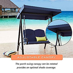 LOKATSE HOME 2-Person Canopy Outdoor Swing Chair Patio Hammock Seat with Cushions and Teapoys Loveseat Bench Bed Furniture, Blue