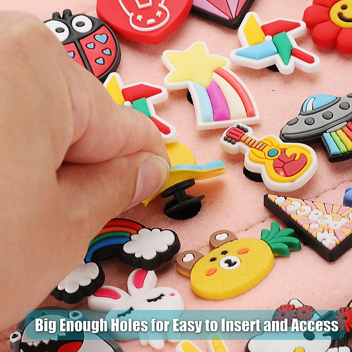 JUXYES Shoe Charms Organizer Wall Hanging Charms Collection Holder with 216 Holes, Portable Decorative Croc Shoe Charms Display Hanging Decoration Croc Charms Collection Storage Organizer