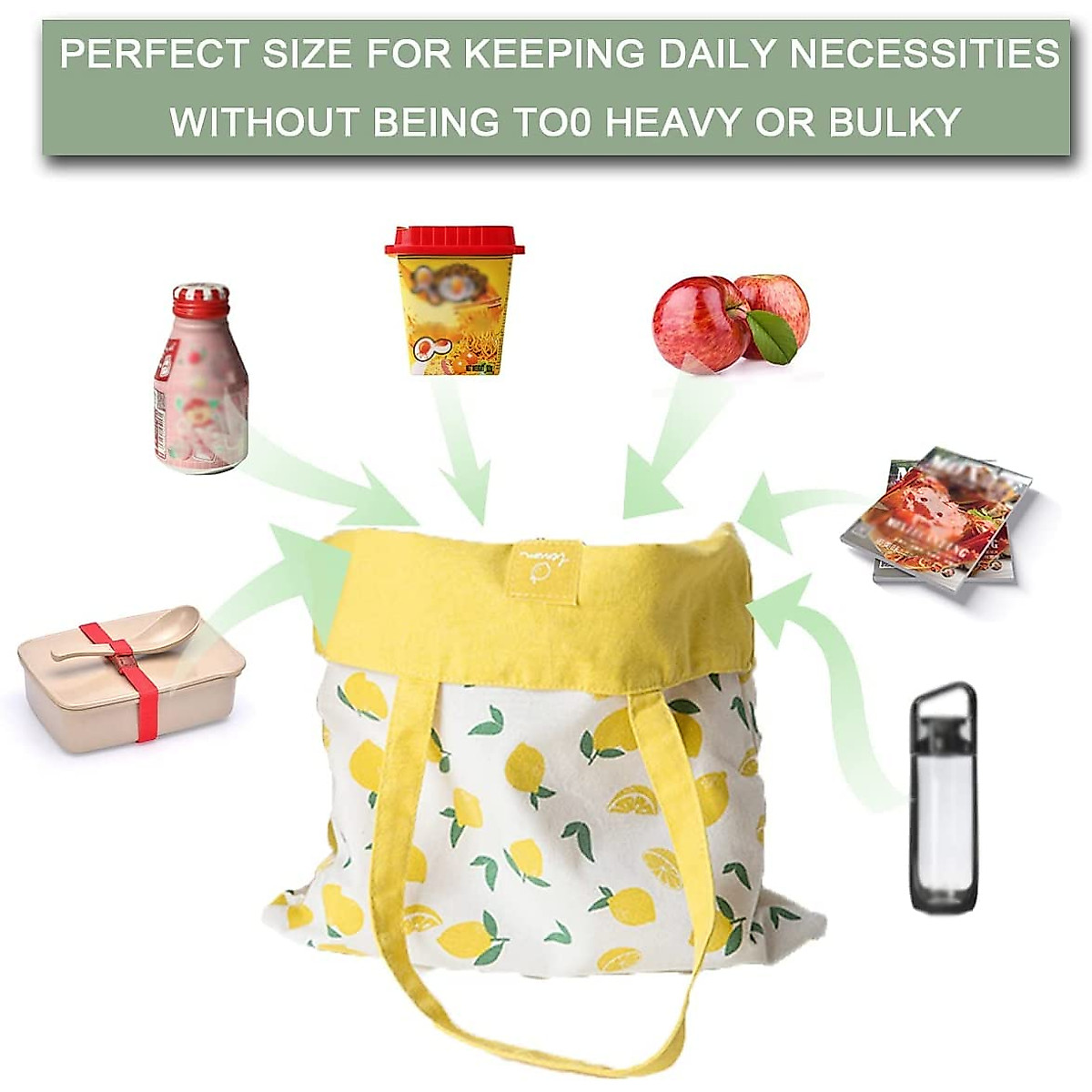 GOLD XIONG PADISHAH Double-Sided Canvas Tote Bag, Reusable Shopping Bag, Canvas Shoulder Bag, Fruit Pattern Canvas Tote Bag, Double Sided Durable Foldable Canvas Shopper Bags(Lemon Yellow)