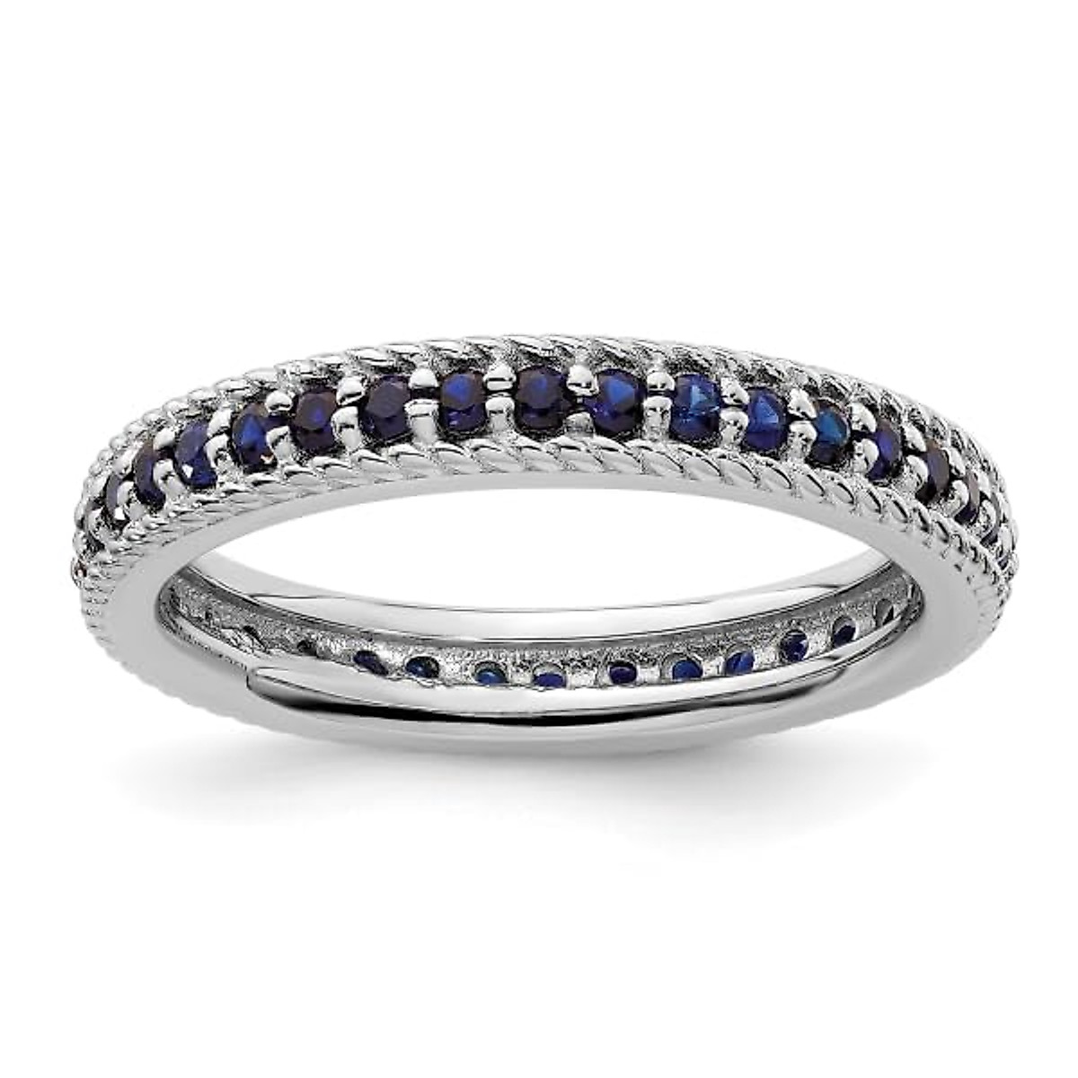IceCarats 925 Sterling Silver Created Blue Sapphire Eternity Stackable Ring Gemstone Band September Birthstone Jewelry Size 8