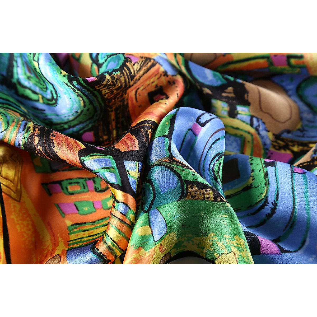 Yangtze Store Women's Long Charmeuse Silk Scarf Classic Art Print (Turquoise)