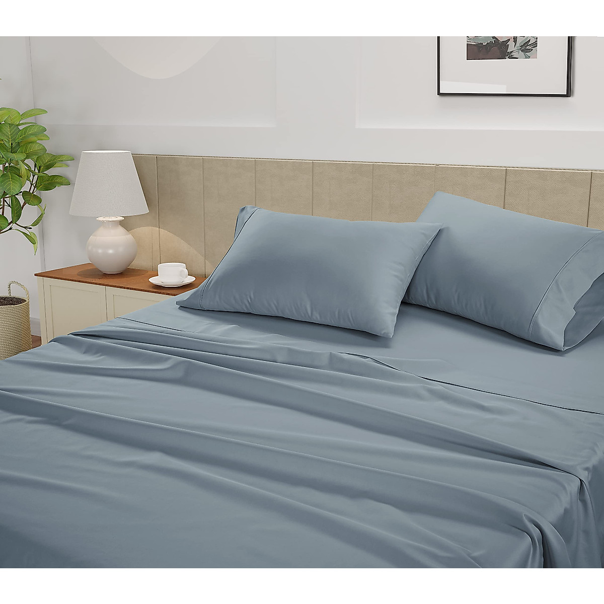 LANE LINEN 450TC 100% Cotton Sheets Twin Size, Mercerized Cotton Fully Elasticized Sateen Weave Twin Sheet Set, Soft and Comfy Hotel Like Thick Sheet, Natural Cooling Bed Sheet - French Blue