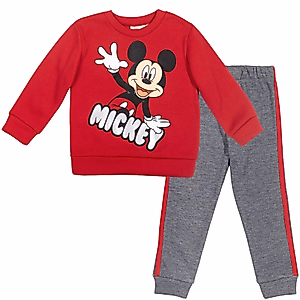 Disney Mickey Mouse Little Boys 2 Piece Set: Pullover Sweatshirt Jogger Pants Red/Gray 7-8