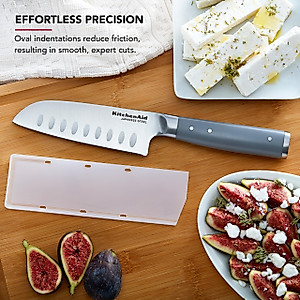 KitchenAid Gourmet Forged Santoku Custom-Fit Cover, Sharp Kitchen Knife, High-Carbon Japanese Stainless Steel Blade, 5 Inch, Gray