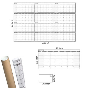 Large Dry Erase Wall Calendar - 60“ x 38" Undated Blank Yearly Planner - Giant Whiteboard 12 Month Poster - Premium Laminated Calendar for Classroom, Office, Project & Family Schedule