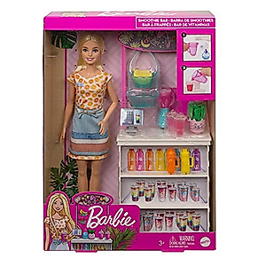 Barbie GRN75​ Smoothie Bar Playset with Blonde Doll, Smoothie Bar & 10 Accessories, Multicolor, 30.5 cm*5.8 cm*12.7 cm
