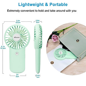Aluan Handheld Fan Mini Portable Fan Powerful Personal Fans Speed Adjustable Battery Operated USB Rechargeable Eyelash Fan for Kids Women Men Indoor Outdoor Travel Cooling, Green