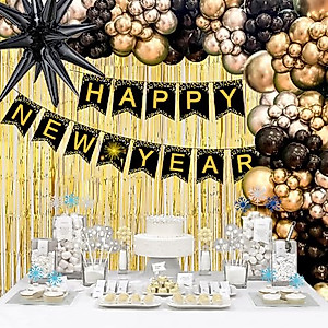 2024 Happy New Year Party Decorations,112PCS Black Gold Silver Balloon Garland Arch Kit,Banner,Foil Fringe Curtains For New Years Eve Birthday Party Supplies