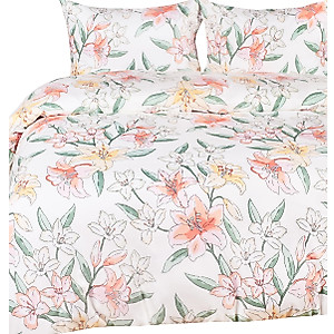 Scientific Sleep Beautiful Lily Flower Bedding Duvet Cover Set with Long Zipper Closure & 8 Corner Tie Brushed 130GSM Microfiber Soft Durable Comforter Quilt Cover Set (Queen, Lily)