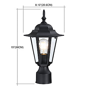 Revtronic Outdoor Post lights Hard Wired, Waterproof Column Lantern with Clear Glass Shade, Anti-Rust Pillar Mount Sconce Electric Powered, Matte Black Pole Lamp for Yard, Porch, Outside House, 2 Pack
