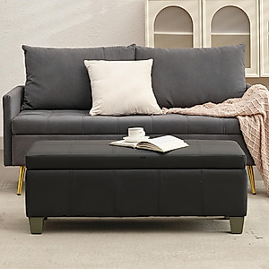 UDAX Black Faux Leather Ottoman with Storage, Rectangular Extra Long Storage Bench for Bedroom and Living Room