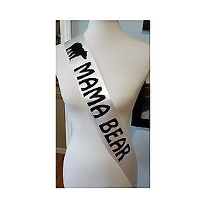 Mama Bear Baby Shower Sash & Daddy to Be Badge White & Black with Rhinestone Pin by Amy's Bubbling Boutique