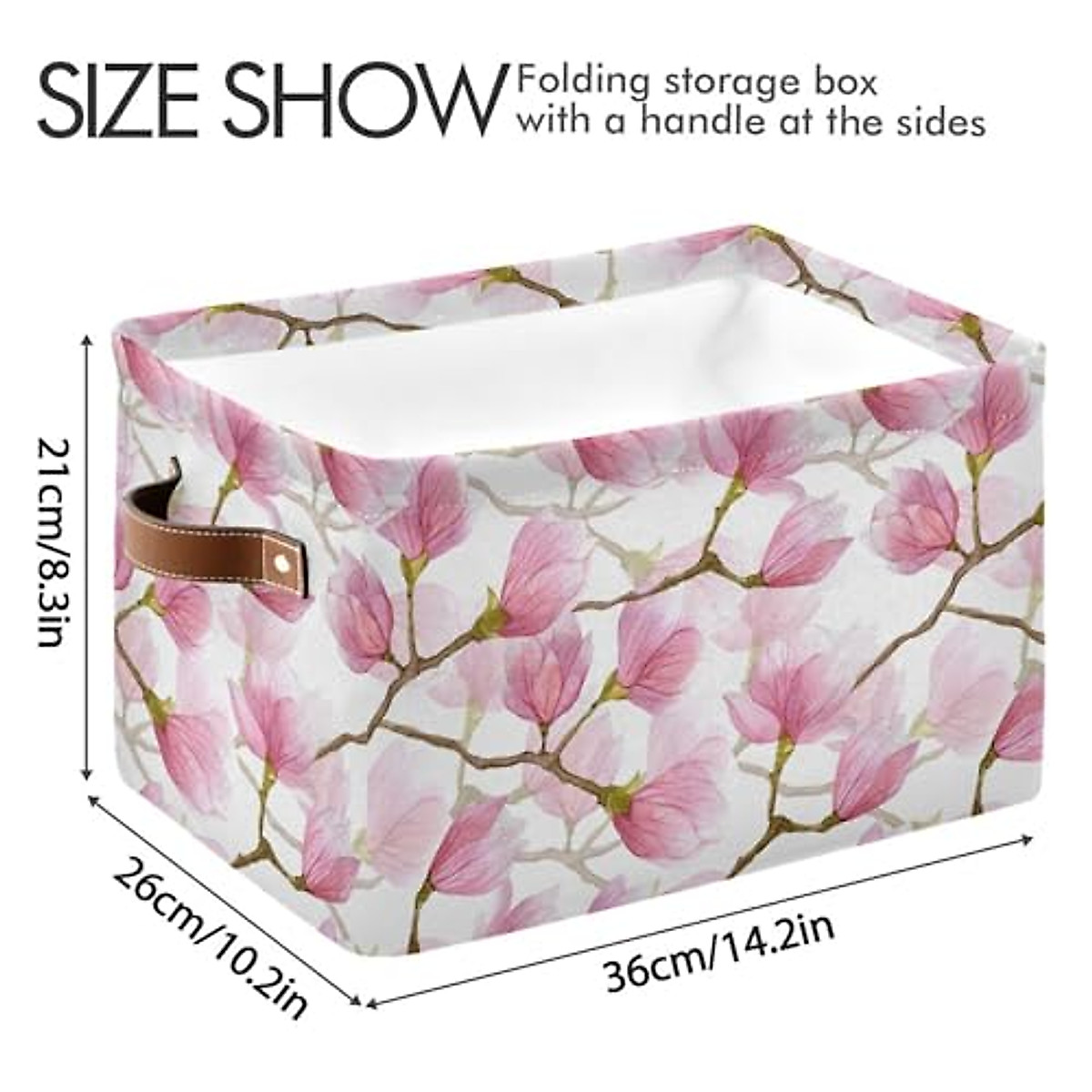Pink Magnolia Flowers Storage Basket Bins Decorative Toy Organizer Bins Laundry Hamper Baskets with Handles for Living Room Clothes Nursery Closet Shelf Playroom,2 pcs
