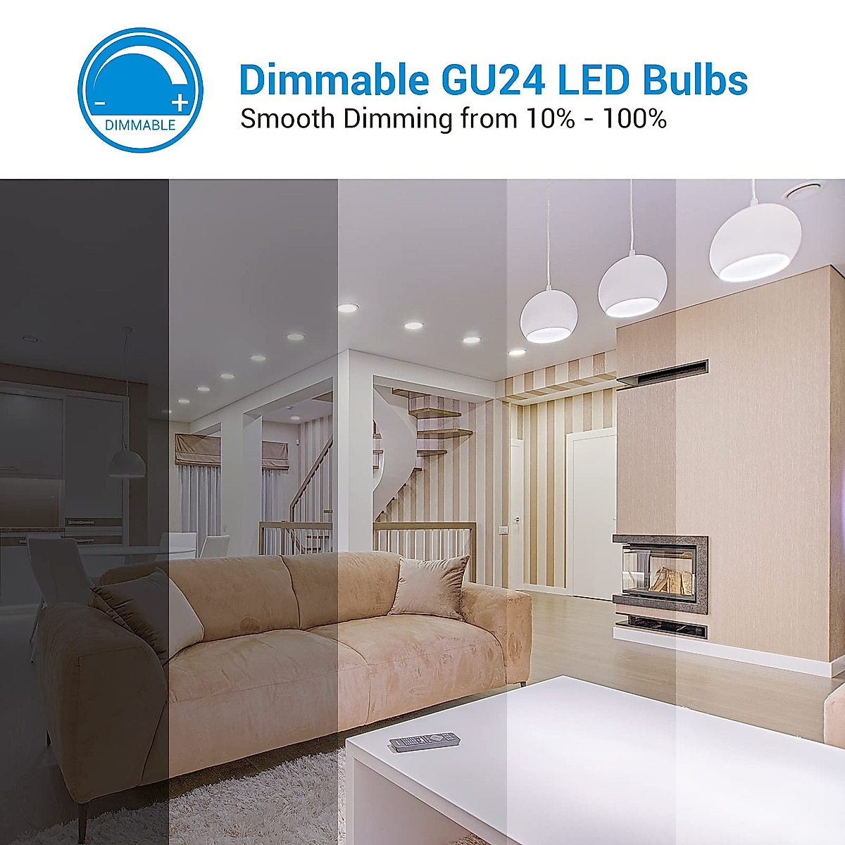 DEWENWILS GU24 LED Light Bulb, 60W Equivalent, Dimmable 2 Prong Light Bulbs, 5000K Daylight White, 9W 800 Lumens, A19 Shape Bulbs, GU24 Twist Lock Base, UL Listed, 4 Pack