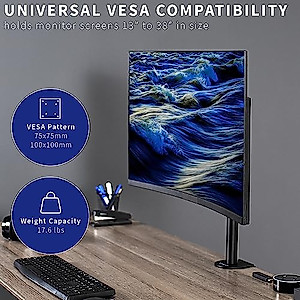 VIVO Single 13 to 38 inch LCD Monitor Heavy Duty Desk Mount Stand, Holds 1 Standard to Ultrawide Screen up to 38 inches, STAND-V001C