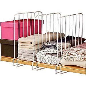 Cq acrylic Set of 8 Vertical Closet Wood Shelf Divider- Only Need to Slide to Adjust The Appropriate Distance - wire shelving Separators,White