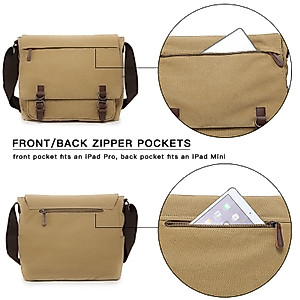 Dasein Large Vintage Canvas Messenger Shoulder Bag, Beige, 15in Laptop