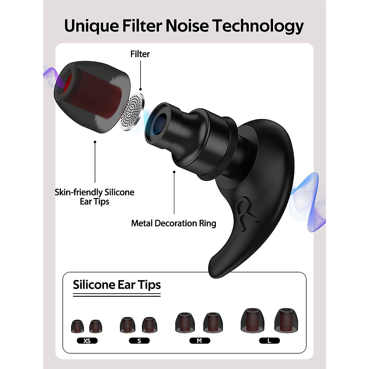 Ear Plugs for Noise Reduction, Ear Plugs for Sleeping Noise Cancelling, Ear Plugs, Sleeping Ear Plugs, 32dB Soft Reusable Ear Plugs for Sleep, Snoring, Sound Blocking, 8 Ear Tips in XS/S/M/L