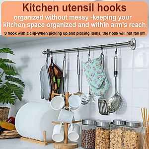 Black S Hooks Hanging Safety Buckle with Large Opening Fit Most of Rod, Heavy Duty S Shaped Closet Hooks Metal Rack Hooks for Hanging Jeans,Clothes,Purse,Plants,Kitchen Pots, Pans- 4 inch, (8 Pack)