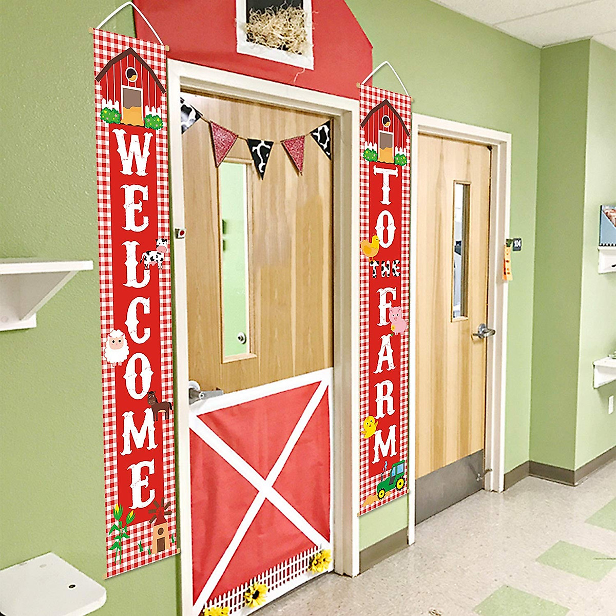 Farm Animal Porch Banner, Barnyard Party Decorations, Farm Animal Themed Party Door Banner, 12×71 Inches, Farm Animal Decorations for Baby Shower Birthday Wedding Party