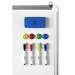Whiteboard Set - 24 x 18" Dry Erase Board with 1 Magnetic Eraser, 4 Dry Wipe Markers, 4 Magnets and 6 Magnetic Labels - Wall Hanging Reminder Kanban Scrum White Board for Home and Office