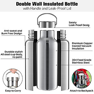10 Pack 17oz Stainless Steel Sports Water Bottle Double Wall Insulated Bottle with Handle and Vacuum Seal Leakproof Lid for Cyclists Runners Hikers Beach Goers Picnics Camping Gift (Silver)