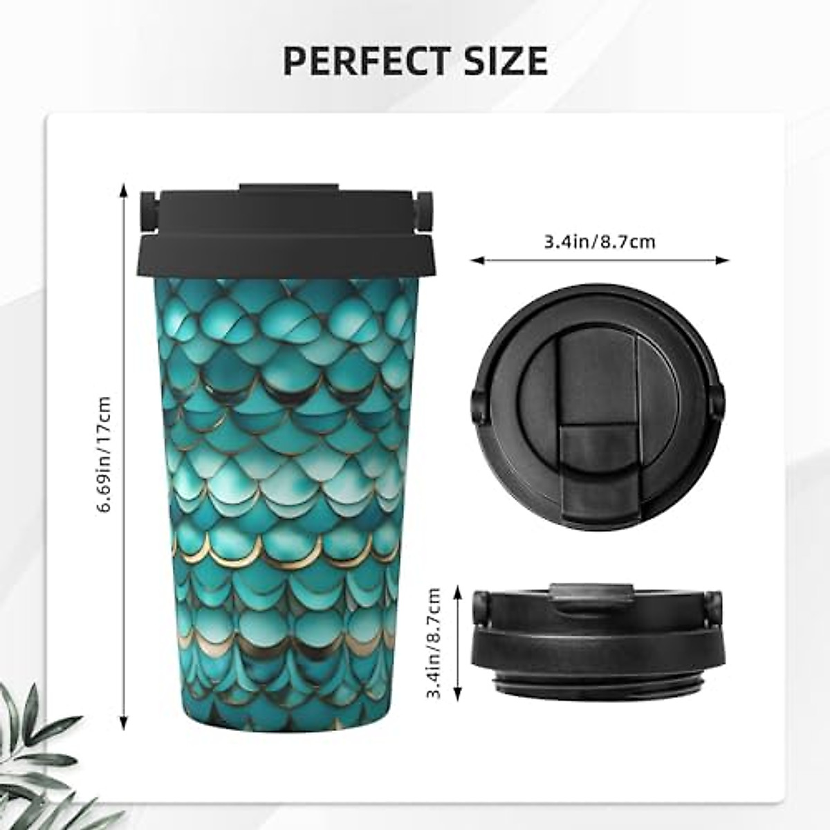 WANGZHAO Mermaid Teal Fish Scale Print Double Wall Stainless Steel Vacuum Insulated Tumbler Cup Home Thermal Cup