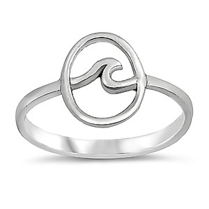 Oval Wave Halo Ocean Boho Nature Ring New .925 Sterling Silver Band Size 7