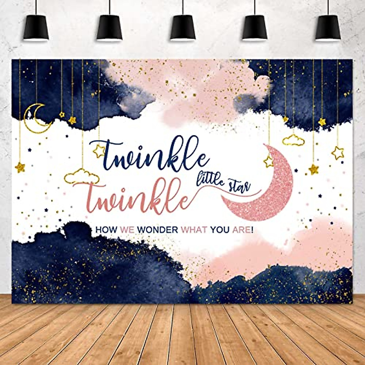 Sensfun Navy Blue Blush Pink Gender Reveal Backdrop Twinkle Twinkle Little Star Baby Shower Party Decorations Rose Gold and Navy Pregnancy Reveal Surprise Background for Photography Photo Booth 7x5ft