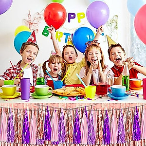 4P Pink-Purple Rose-Gold Party-Decorations Tassel Garland, Tassels Banner Streamers for Parade Floats, Bachelorette, Wedding, Birthday, Halloween, Christmas,