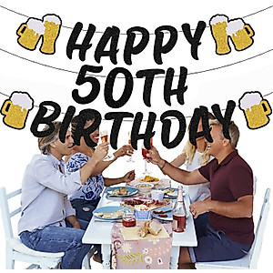 Happy 50th Birthday Banner for Men Cheers to 50 Year Garland Decoration 50s Bday Party Celebration for Women 50 Anniversary Backdrop Decor Supplies