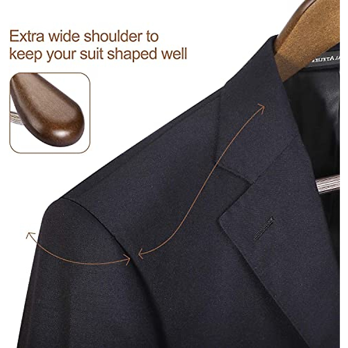 HOUSE DAY Wide Shoulder Wooden Hangers, Suit Hangers with Non Slip Pants Bar, Smooth Finish 360° Swivel Hook Solid Wood Coat Hangers for Dress, Jacket, Pants, Heavy Clothes Hangers 6 Pack (Walnut)