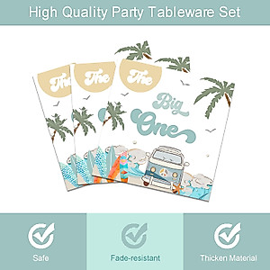 96 Pieces Summer Beach The Big One Tableware Set Boy Surfing First Birthday Decorations Hawaiian 1st Palm Tree Dinner Dessert Paper Plates Napkins Forks Serves 24
