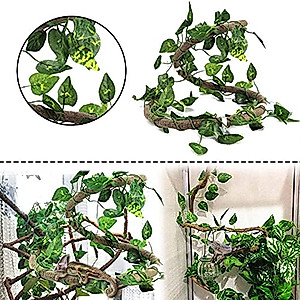 Hamiledyi Reptile Jungle Vines Bend A Branch 4Pcs Fake Leaves Hanging Terrarium Plant Decor for Bearded Dragon Lizard Gecko Snake Chameleon Frog Hermit Crab Tank Habitat Decorations Climbing