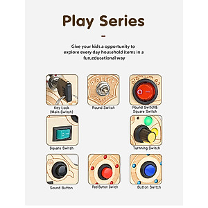 HOOLYUK Busy Board for 3+ Year Old Toddler, Wooden Car Sensory Toy for Autistic Children with LED Light Switches and Toggle Switch, Portable Fidget Toy Great for Travel