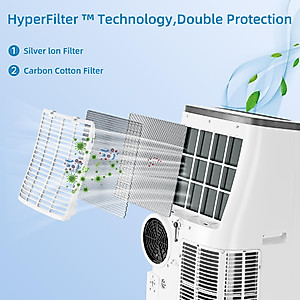 14000Btu Portable Air Conditioners with Remote Control, 4-in-1 Portable AC Unit with Fan & Dehumidifier, Cools Room up to 750 sq.ft, Sleep Mode, 3 Speed, 1-24H Timers