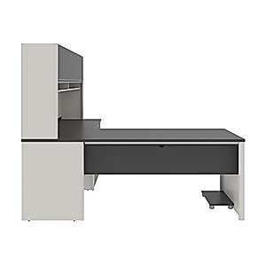 Bestar Connexion L-Shaped Desk with Hutch and Lateral File Cabinet, 72W, Slate/Sandstone