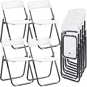 8 Pack 8 Pack Folding Plastic Chair with 330lb Capacity Stackable Folding Chair Portable Metal Foldable Chair Fold up Event Chairs for Office Dining Wedding Party Supplies Indoor Outdoor (White)