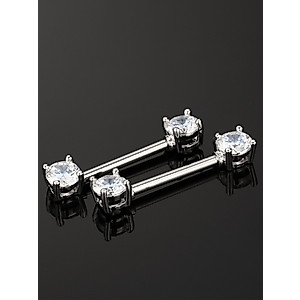 Sumind 6 Pairs Nipple Bars Surgical Stainless Steel Piercing Barbell Ring Tongue Ring Cubic Zirconia Nipple Rings Body Piercing Jewelry, 14 Gauge