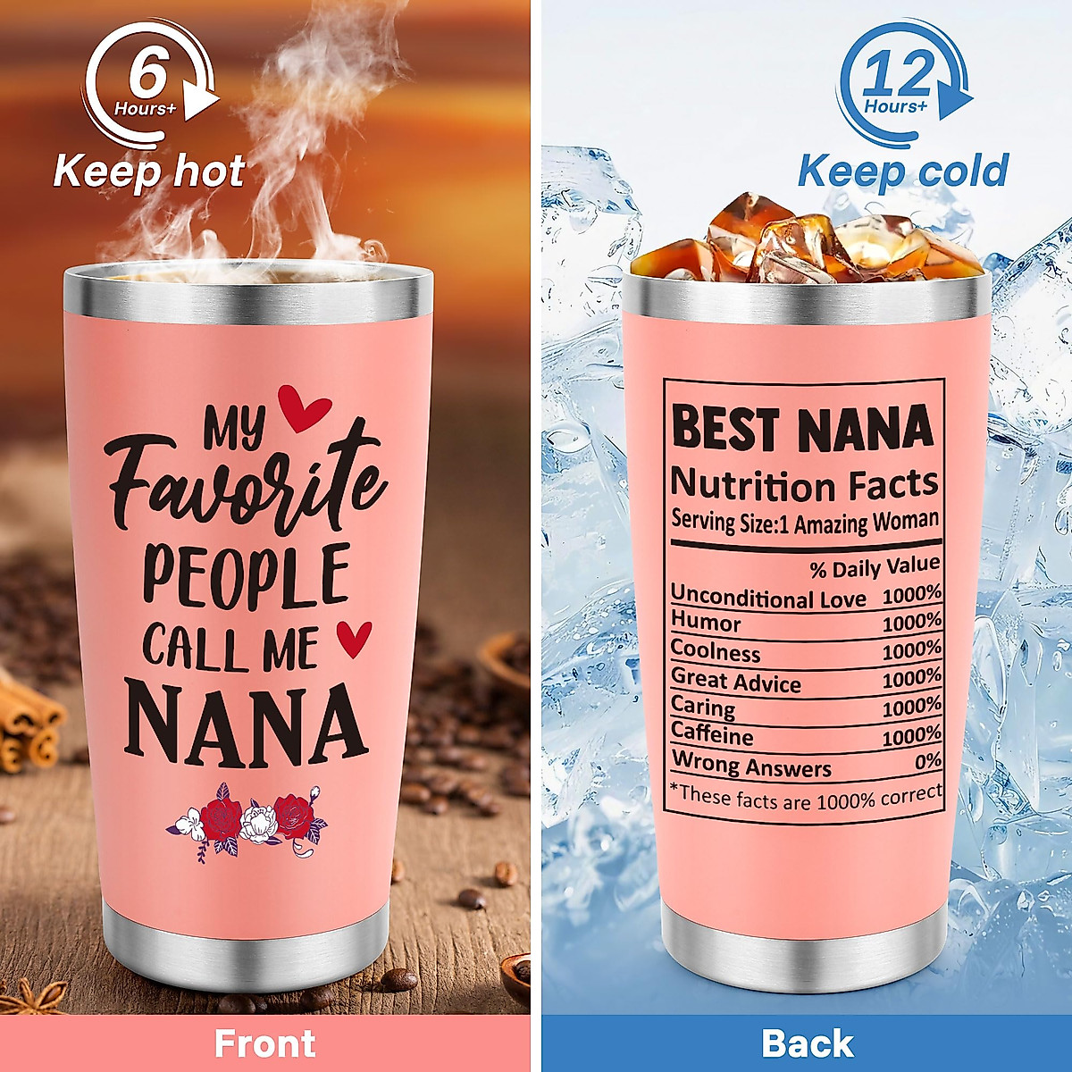 Nana Tumbler Cup Mothers Day Birthday Gifts for Grandma from Grandkids, Grandparents Best Nana Ever Gifts from Granddaughter Grandson, New Grandma Grandmother Nana Mimi Gifts 20oz Pink Cup & Socks Set