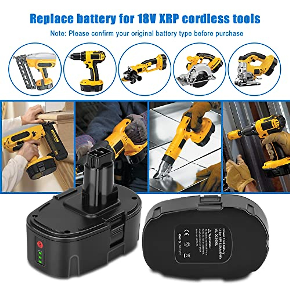 KUNLUN 2Pack 5.5Ah Lithium-ion Replacement Compatible for De Walt 18V XRP Battery for 18-Volt Battery DC9096 DC9098 DC9099 DE9039 DE9096 DE9098 DW9095 DW9096 DW9098 DE9503 DC9182 Cordless Tools