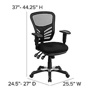 Flash Furniture Nicholas Mid-Back Black Mesh Multifunction Executive Swivel Ergonomic Office Chair with Adjustable Arms