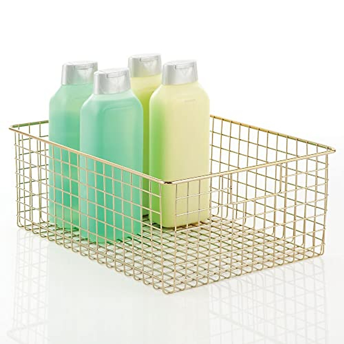 mDesign Metal Wire Bathroom Storage Basket Organizer with Handles - Organize Master/Guest Bathrooms, Linen, Hallway, or Entryway Closets, Bedroom, Laundry Room, Concerto Collection, 4 Pack, Soft Brass