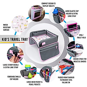 Kids Travel Tray - Car Seat Tray - Travel Lap Desk Accessory for Your Child's Rides and Flights - it's a Collapsible Organizer that Keeps Children Entertained Holding Their Toys (Pink)