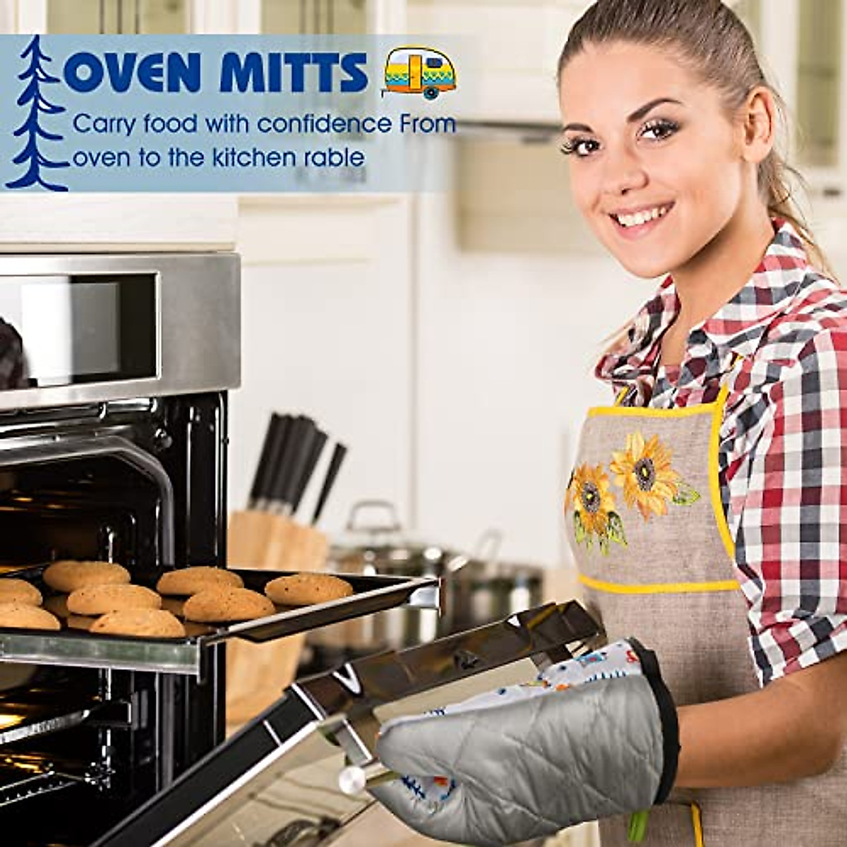 4 Pcs Camping Towels Set, Making Memories One Campsite at a Time RV Dish Towel, Funny Camping Dish Towels Dish Cloths, Soft and Absorbent Pot Holder, Camping Oven Mitt (Blue Stylish Style)