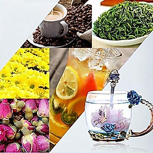 Tea Mug,Coffee Spoons,Glass Tea Cups,Coffee Cups Glass,Glass Mugs with Handles,Tea Lovers Gifts for Women,Butterfly Gifts for Women,Tea Sets for Women, Gift Ideas for Women. (Dwarf Blue Rose Tea Cup)